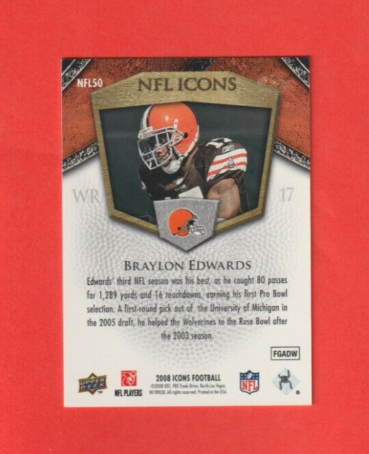 2008 Upper Deck Icons NFL ICONS SILVER # NFL50 Braylon Edwards BROWNS ...