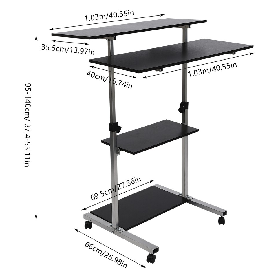 Adjustable Height Computer Table Rolling Laptop Desk Mobile Stand Up ...