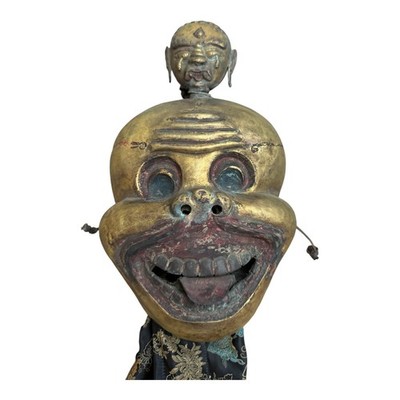 Antique Tibetan Citipati Skull Mask w/ Laughing Face & Crowned Monk 12. ...