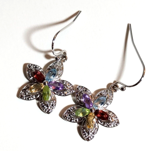 PAJ BB Flower Multi Color Silver Tone Faux Crystal Earrings Fashion ...