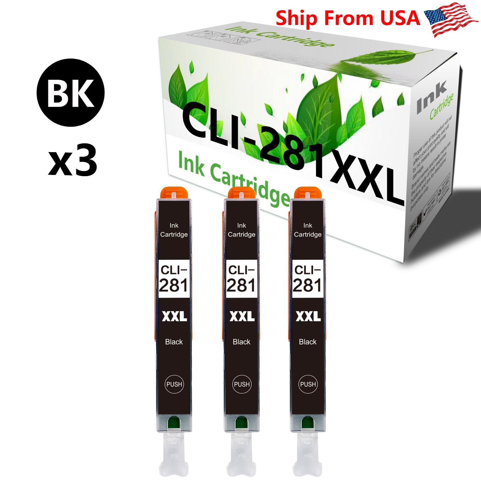 3 Pack CLI-281 CLI281 Ink Cartridge Work With PIXMA TR7500 TS8100 ...