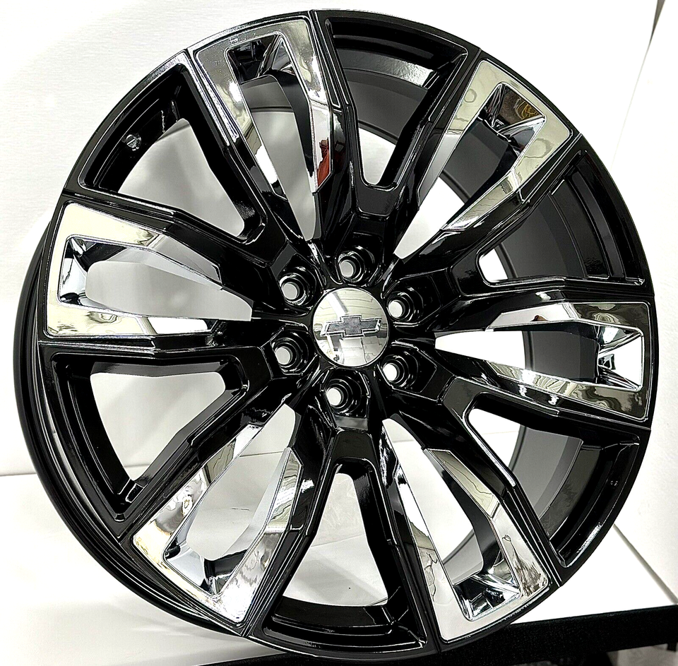 22" Gloss Black Chrome OE 95513 SHO Replica Wheels Chevy Tahoe Suburban ...