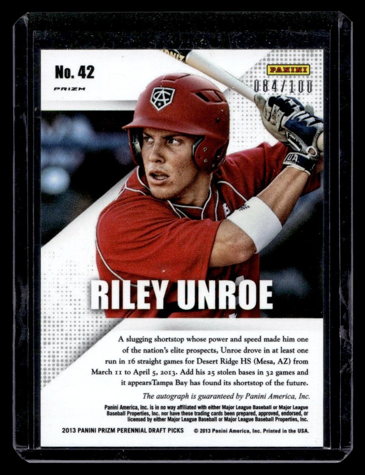2013 Panini Prizm Draft Riley Unroe Prospect Auto Red Prizms 84/100 | eBay