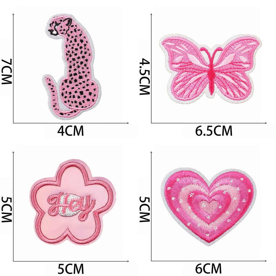 20Pcs Pink Preppy Iron on Patches for Girls Embroidered DIY Sew on ...
