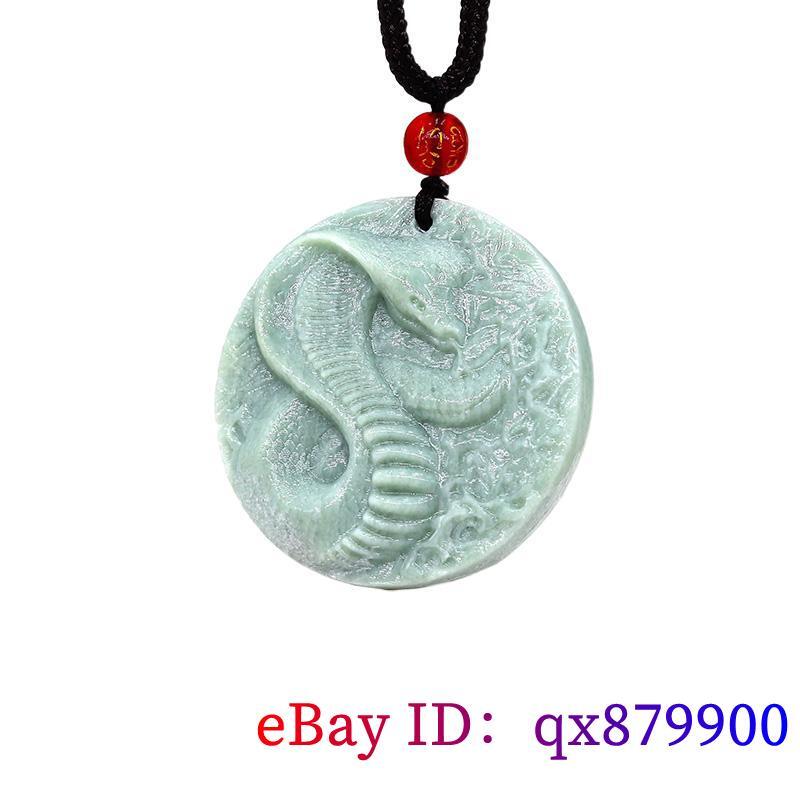 Jade Snake Pendant Necklace Amulets Natural Green Gemstone Cobras ...