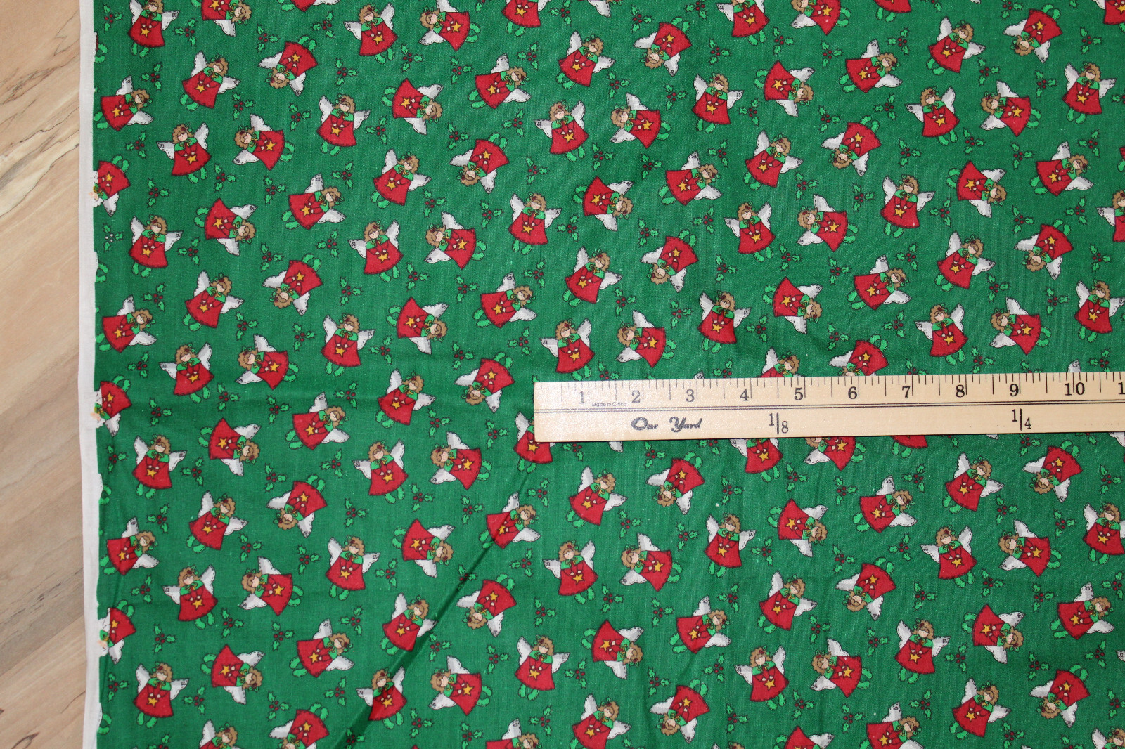 Christmas Angel Holly On Green Holiday Fabric 26 X 42 EBay