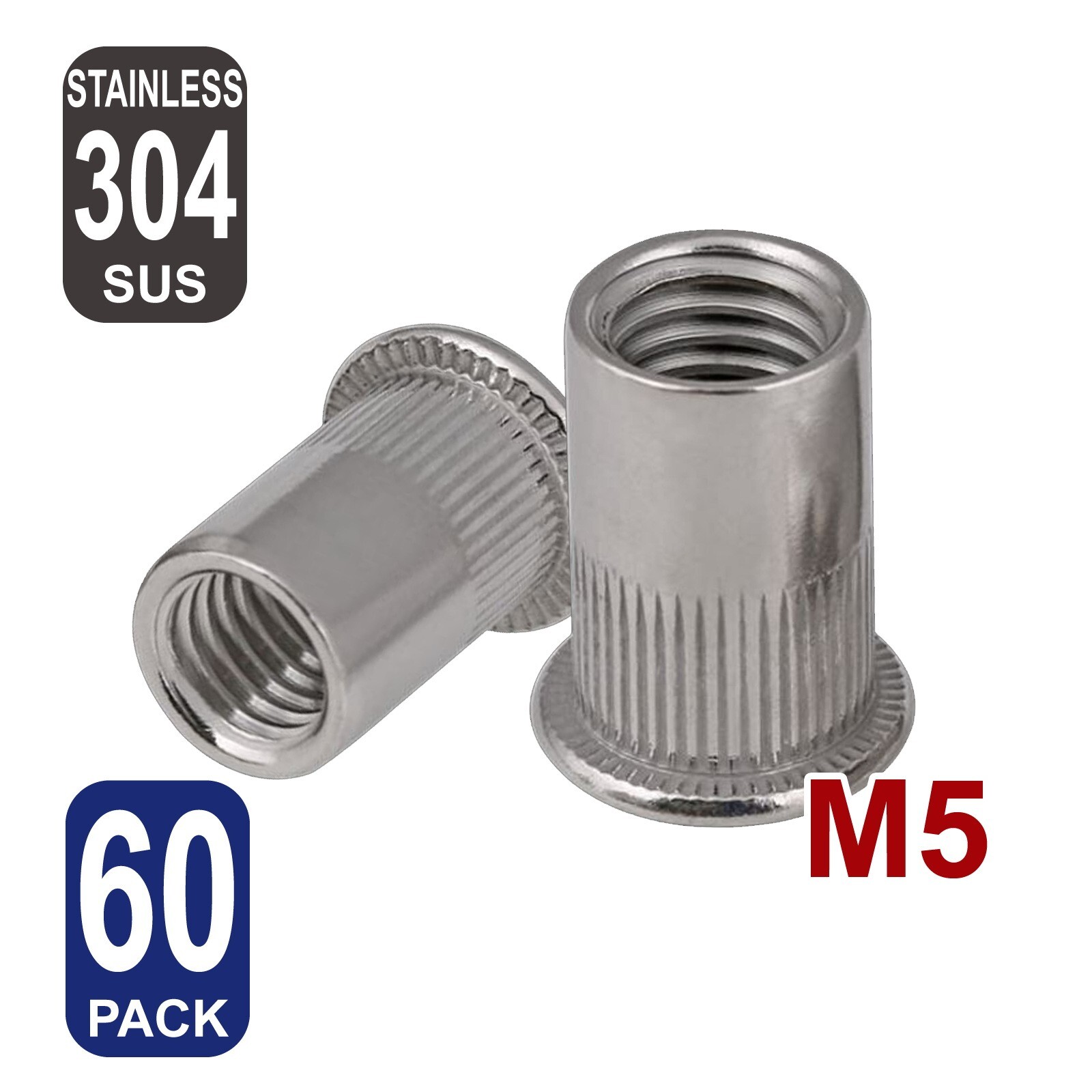 60X M5 Rivet Nut Bolt 304 Stainless Steel Rivets Tool Flange Blind Flat ...