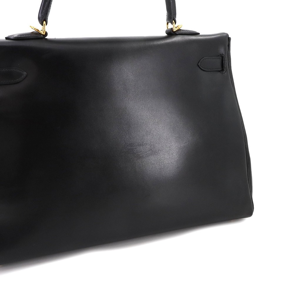 HERMES Kelly 35 Box Calf Leather Black Hand Shoulder Bag Purse 90292518 ...
