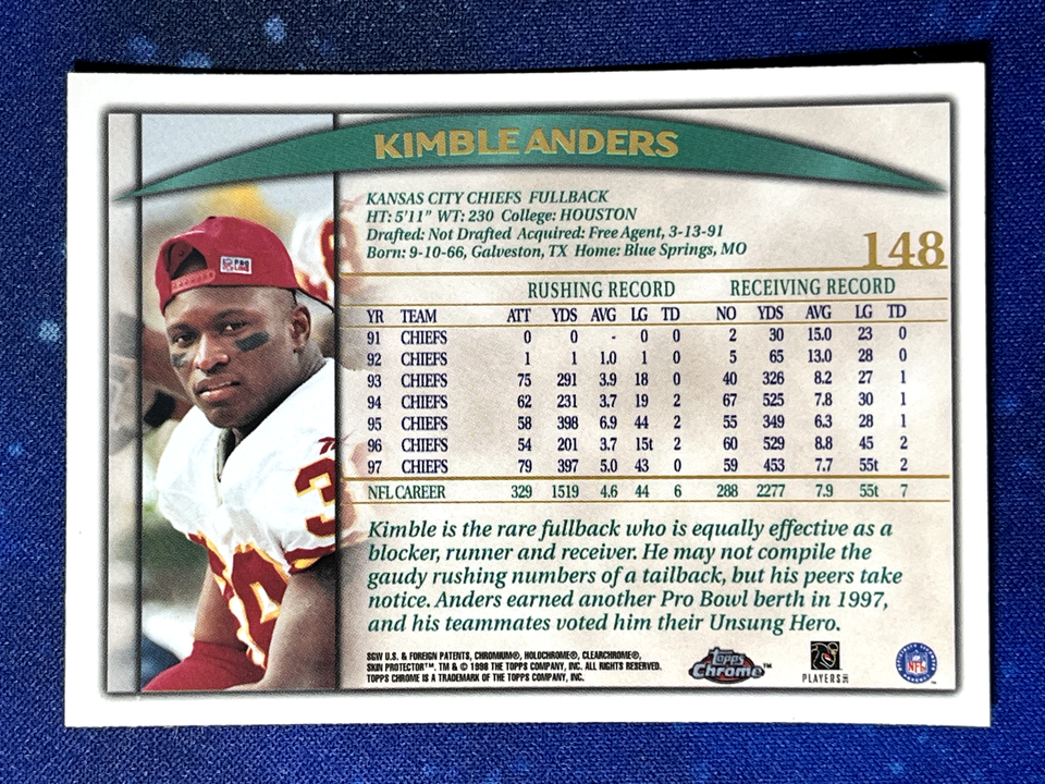 1998 Topps Chrome #148 Kimble Anders Kansas City Chiefs | eBay