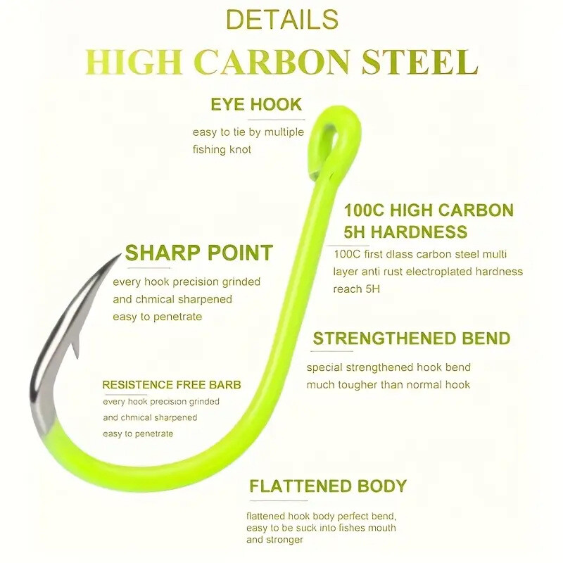 100PCS Fluorescent Fishing Hooks Barbed Single Circle Hook Hight Carbon ...