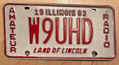 1993 ILLINOIS AMATEUR HAM RADIO OPERATOR LICENSE PLATE " W9 UHD " IL 93 ...
