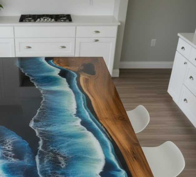 Ocean Epoxy Kitchen Island Table Top | Blue Resin Countertop | Modern ...