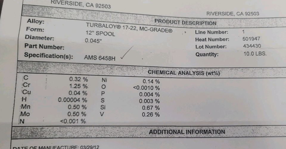 Turbaloy 17-22, MC-GRADE 0.045" AMS 6458H 4.5 lbs Welding Wire US ...