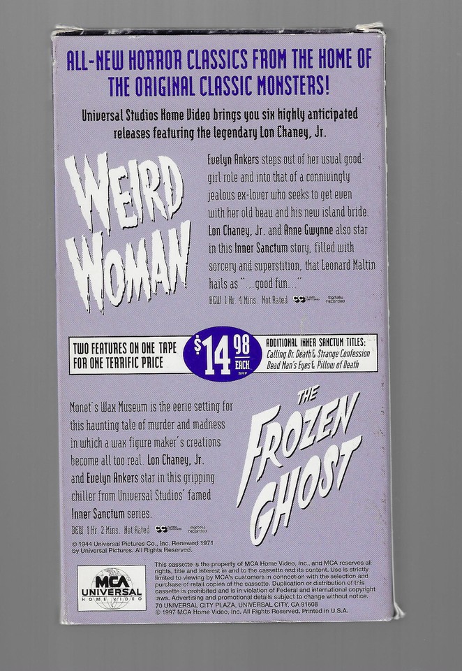 Weird Woman / The Frozen Ghost (Horror VHS) Inner Sanctum RARE Promo Screener VF 96898329538 | eBay