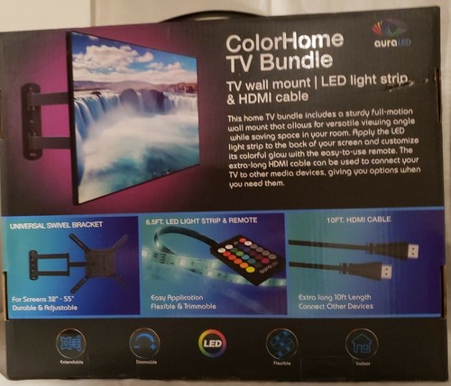 AuraLED ColorHome TV Bundle TV Wall Mount LED Multi Color Strip & HDMI ...