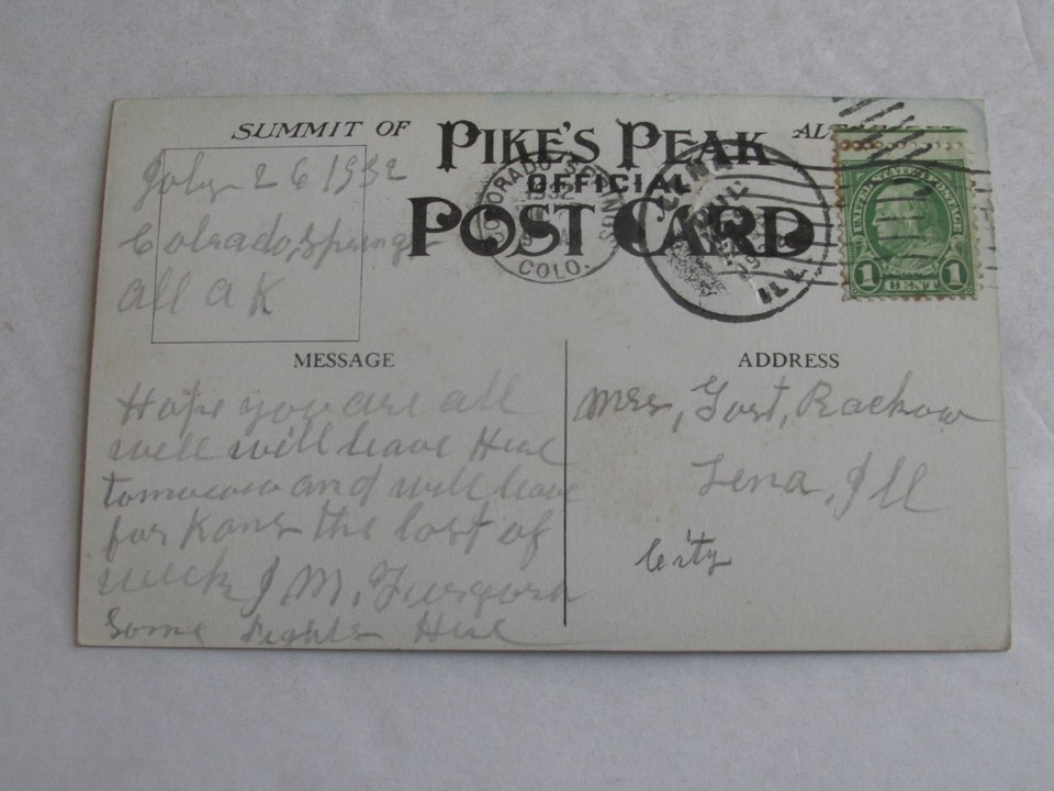 F310 Postcard Ruxton Park Mt Baldy Pikes Peak Cog Road Colorado CO ...