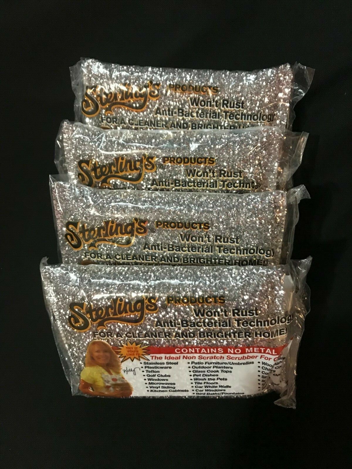 4 SILVER Sterling NonScratch Scrubbers Sterlings AntiBacterial Sponges ...