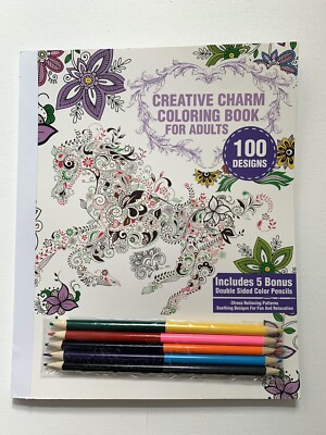 Adult Coloring Book - Creative Charm with 5 Double Sided Colored ...