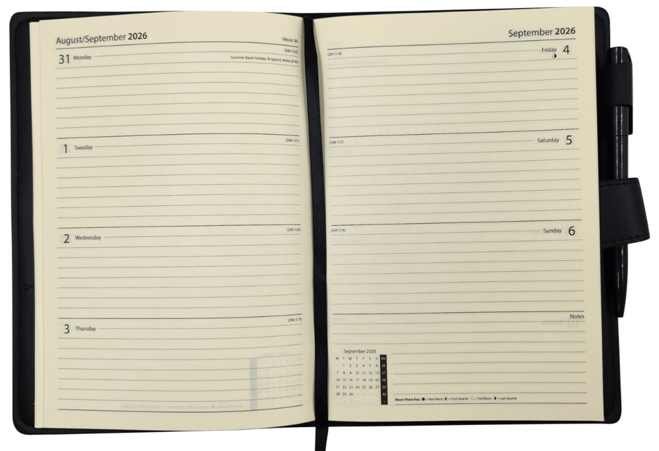 2026 A5 & A6 Week to View Diary Organiser with Pen A-Z Address Index ...