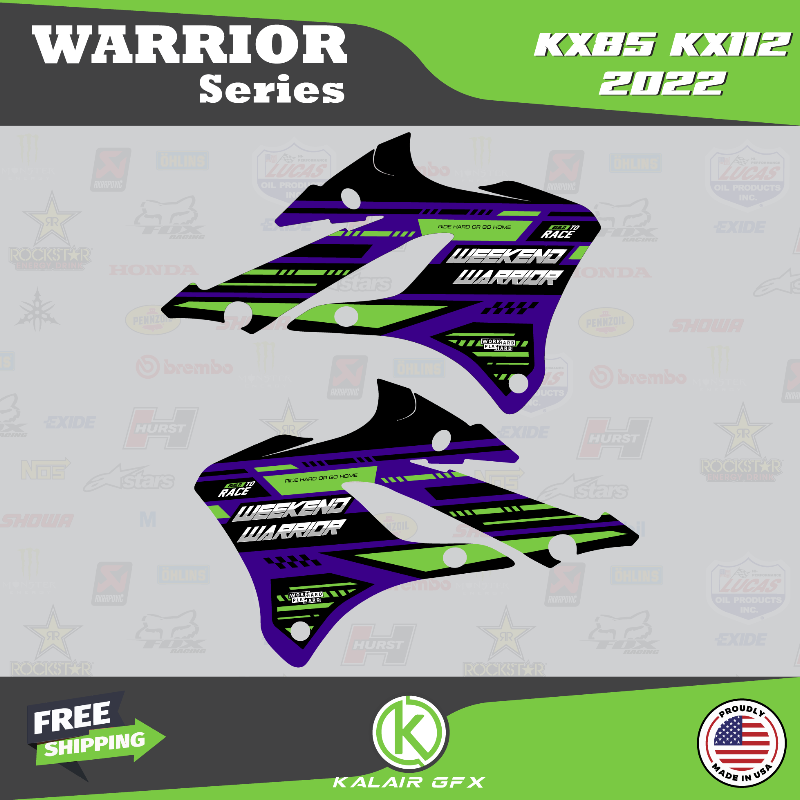 Graphics Kit for KAWASAKI KX85 KX112 2022 2023 Warrior - Purple | eBay