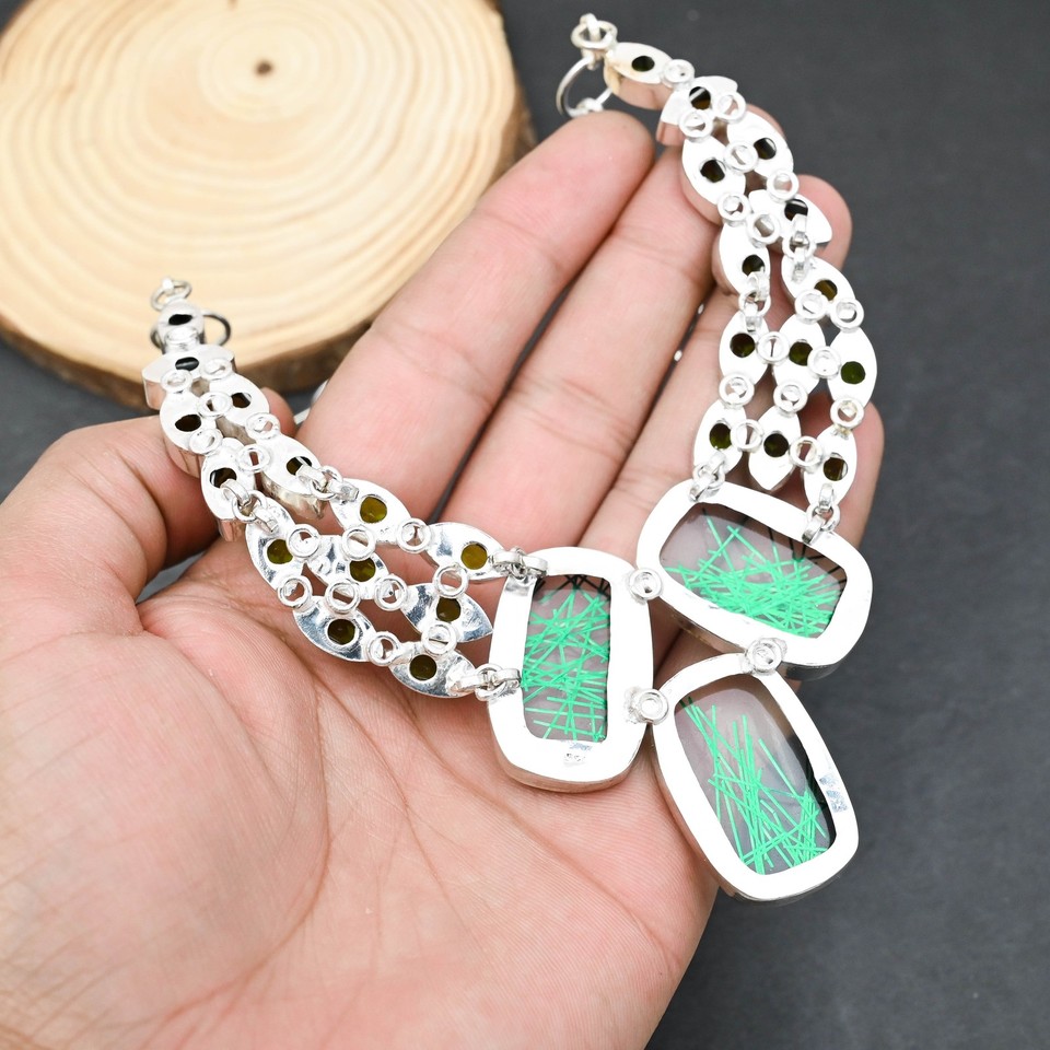 Green Rutile Peridot Gemstone 925 Sterling Silver Jewelry Necklace 18 ...