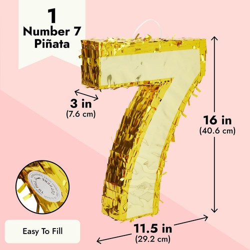 Gold Foil Number 7 Piñata for 7th Birthday, Party Supplies ...