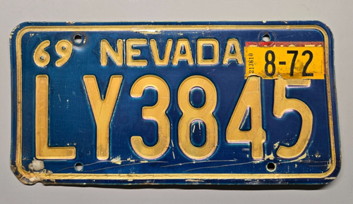 🐾 1969 NEVADA "PASSENGER" LICENSE PLATE (LY-3845) LYON COUNTY (W/72 ...