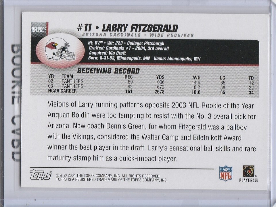 LARRY FITZGERALD ROOKIE CARD 2004 Topps Player of the Day CARDINALS ...