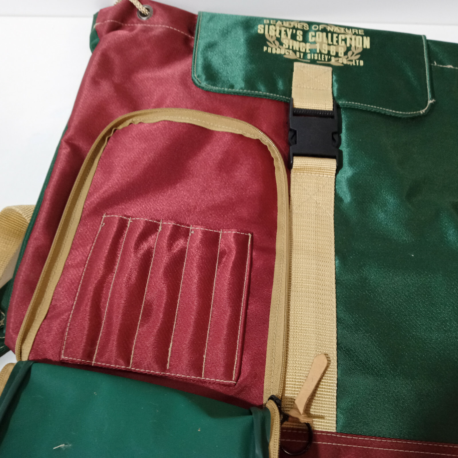 VINTAGE 90's SISLEY BEAUTIES OF NATURE SCHOOL BAG BACKPACK GREEN / RED ...