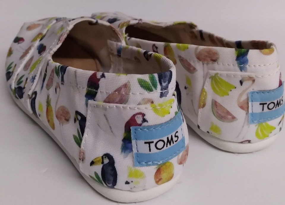 TOMS White Printed Parrots Birds Classic Slip On Canvas Shoes Women's ...