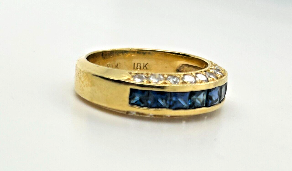 18k Yellow Gold Sapphire & Diamond Ring Signed RJM | eBay
