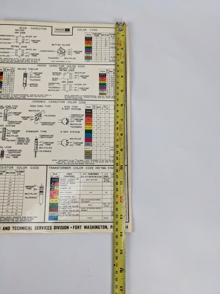 Philco Ford Laminated Capacitor Resistor Color Code Chart - vintage ...