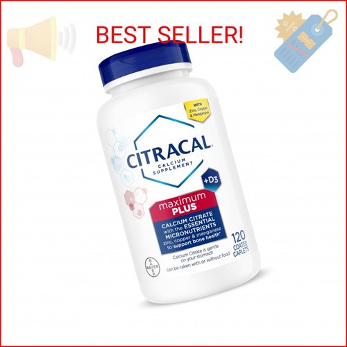 Maximum Plus Calcium Supplement - Calcium Citrate with Vitamin D3, Zinc ...