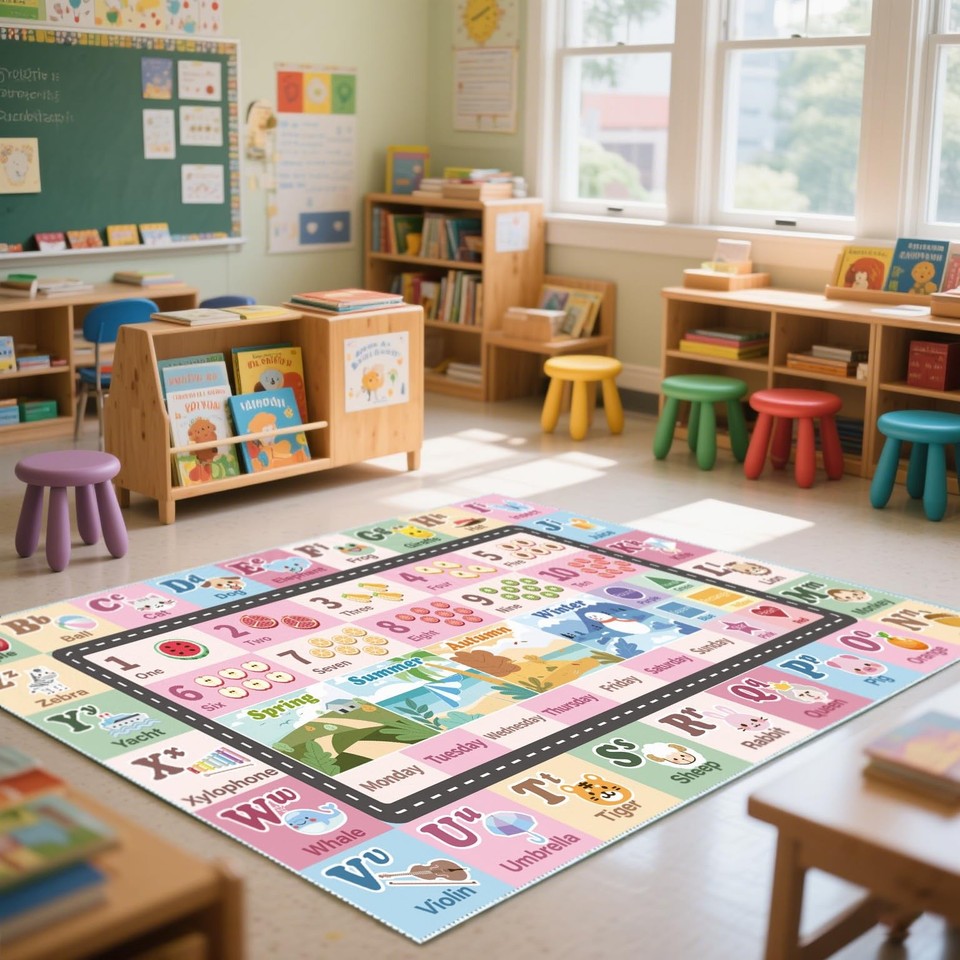 ABC Rug for Playroom, Classroom Alphabet Area Carpet Playmat,Washable ...