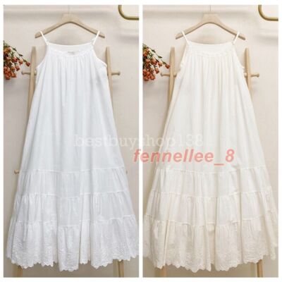 Women 100% Cotton Full Slips Dress Extender Petticoat Lace Neck Loose ...