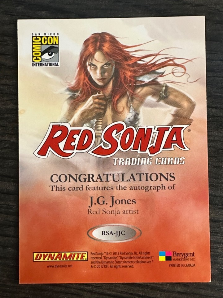 Red Sonja AUTOGRAPH Artist J.G. Jones Insert RSA-JJC 2012 Dynamite -33 ...