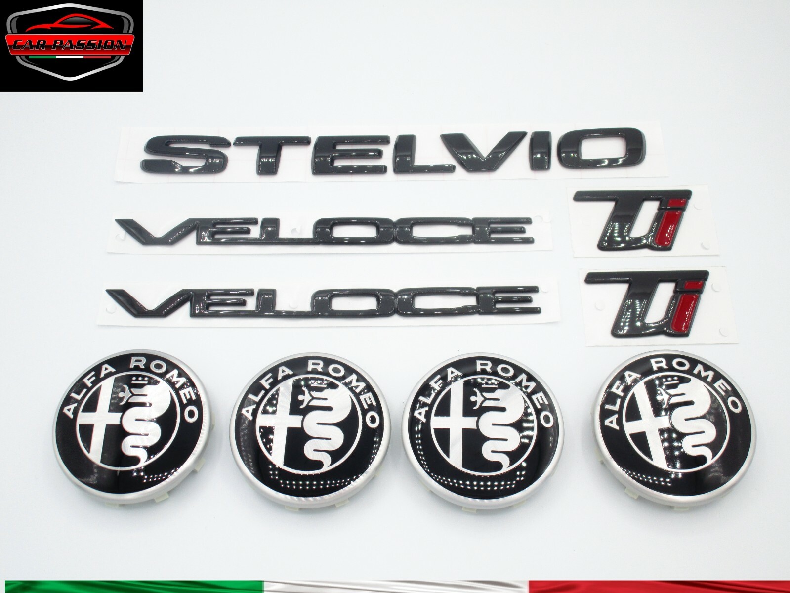 Print Coat of Arms Logo Fast + Ti + Stelvio Rear +4 Hubcap Alfa Romeo ...