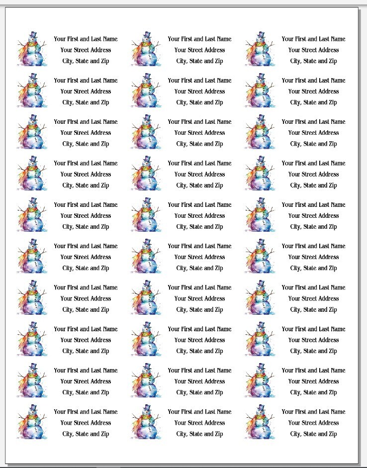 150 Christmas Snowman Prismatic Scarf Mailing Return Address Labels ...