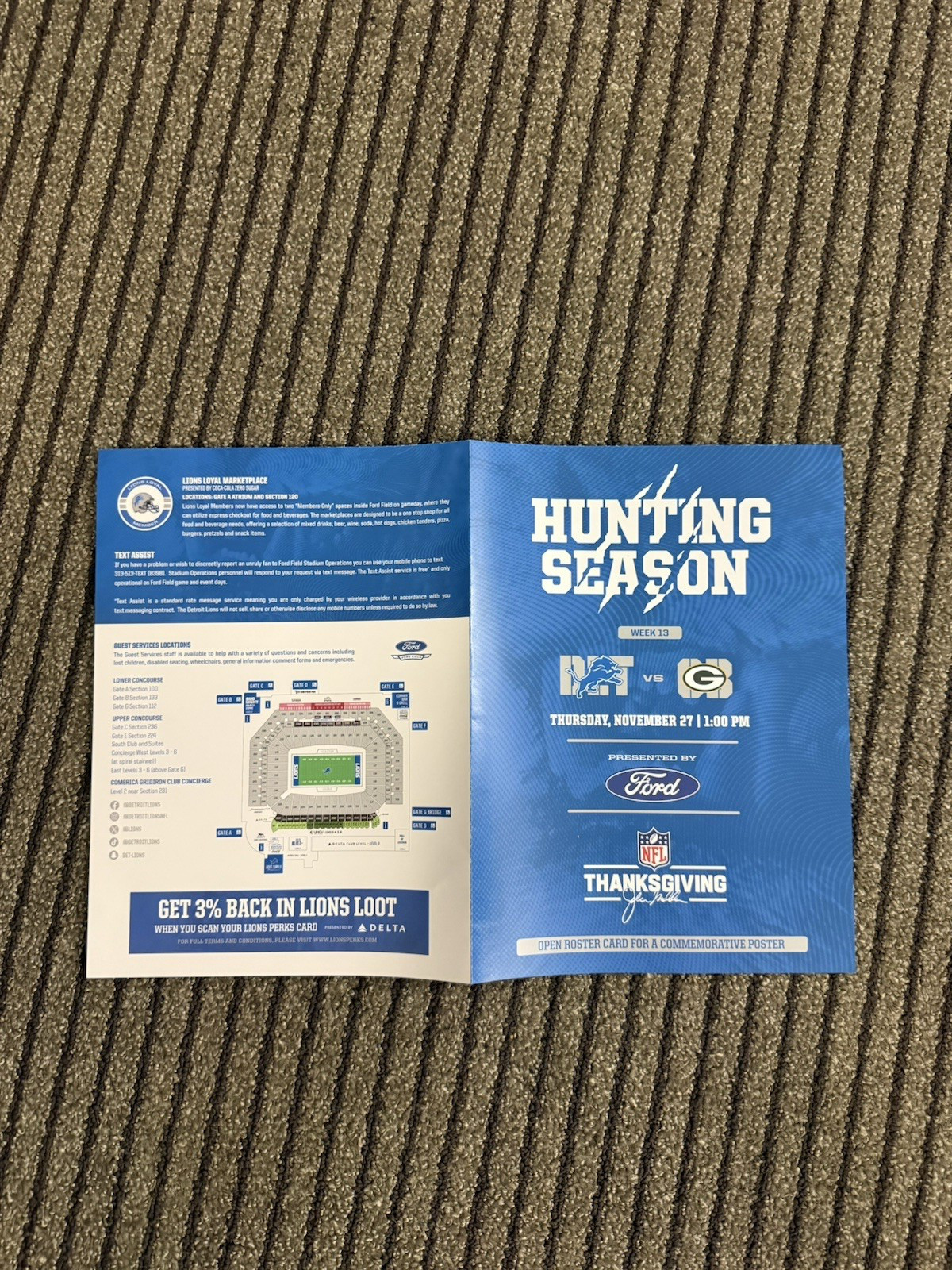 Detroit Lions vs Greenbay Packer Thanksgiving Day Jarod Goff Program ...