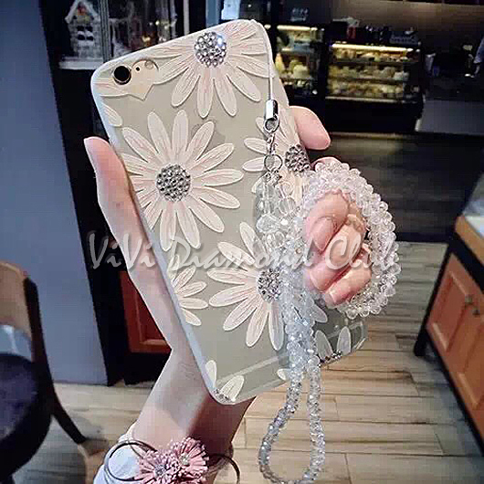 Fashion 3D Bling Diamond Crystal Floral Case w/ Strap For Apple iPhone ...