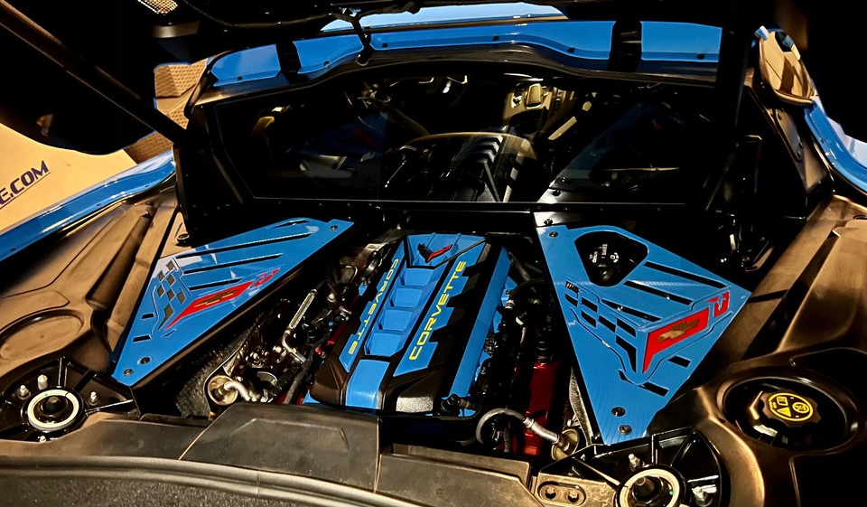 2020/24 CORVETTE C8 ENGINE COVER RAPID BLUE APPEARANCE PKG. CARBON ...