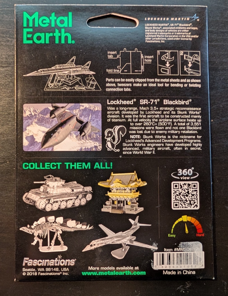 Metal Earth SR-71 Blackbird Fascinations 3D Metal Model DIY Kit Gift ...