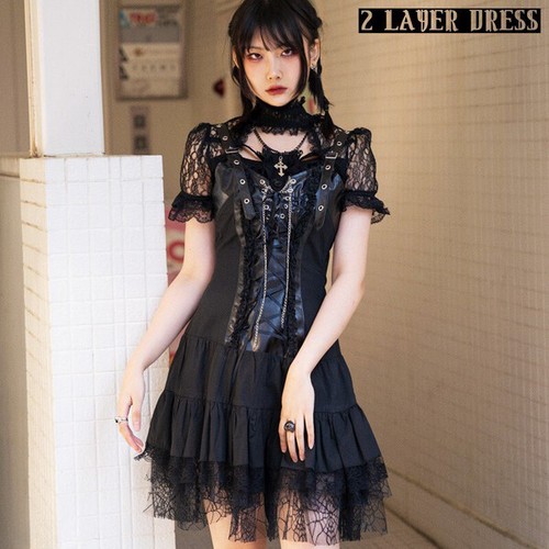 Goth Emo Punk Death Note Misa Black Faux Leather Lace Dress M, ONE SIZE ...