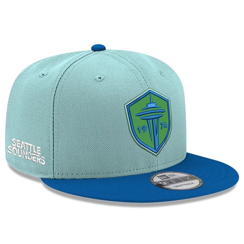 Men's New Era Aqua Seattle Sounders FC 2024 Jersey Hook 9FIFTY Snapback ...