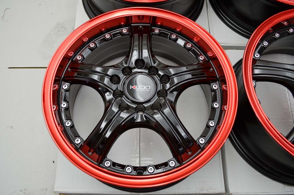 Kudo Racing Utopia 15x6.5 5x100 5x114.3 5x4.5 Black w/Red Oil Lip ...