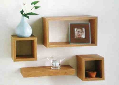 Set of 4 Wooden Wall Cube Floating Shelf Storage Display Wood Unit ...