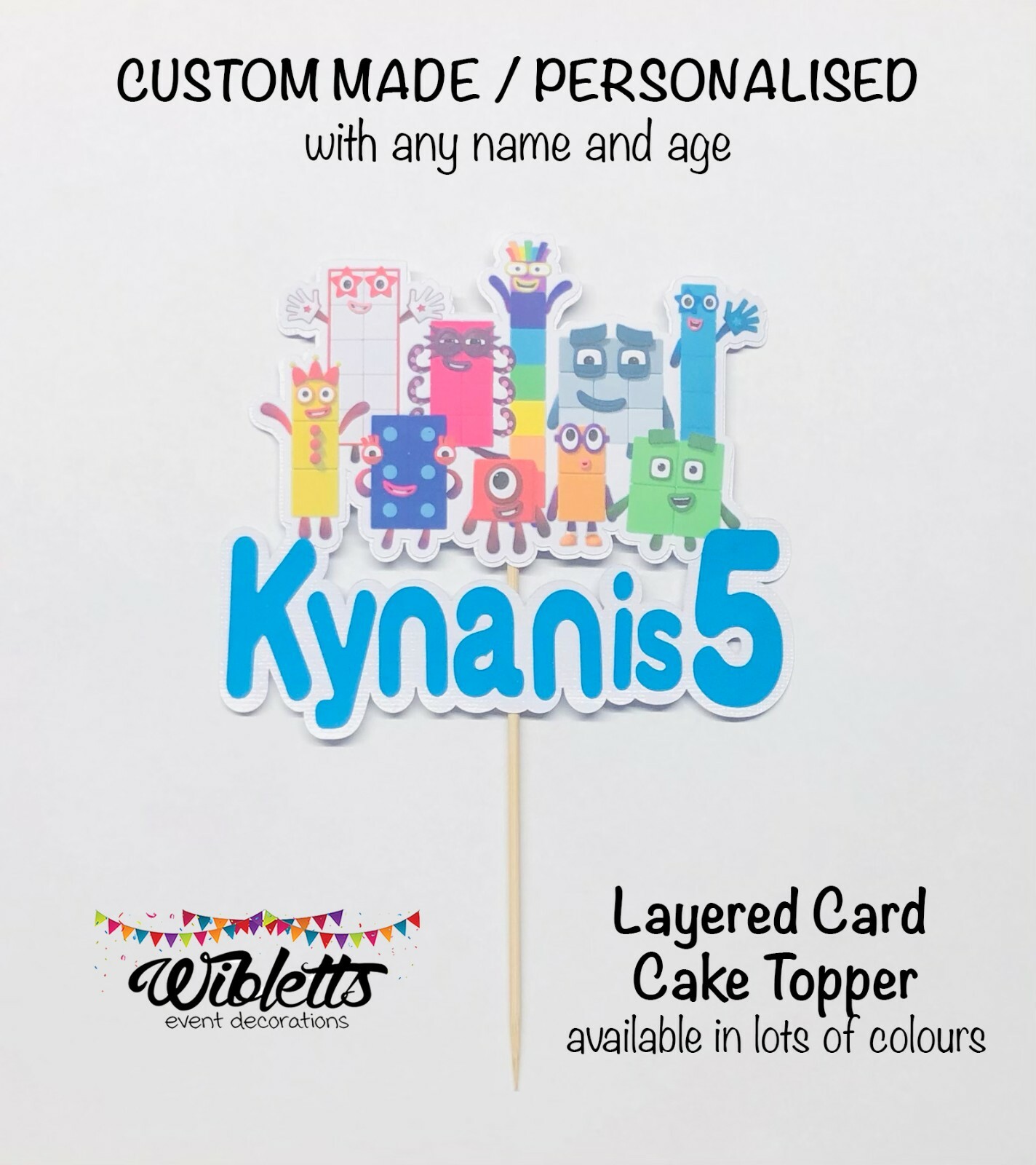 NUMBERBLOCKS THEME CUSTOM PERSONALISED ANY NAME & AGE CAKE TOPPER ...