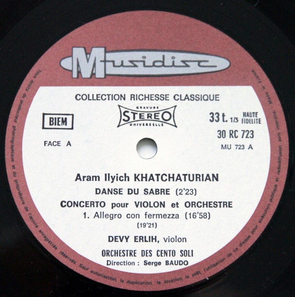 Musidisc Devy ERLIH /Serge BAUDO KATCHATURIAN Violin Concerto Sword ...