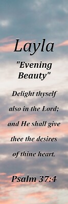 Layla "Evening Beauty" Keepsake Name Meaning Bookmark with Bible Verse ...