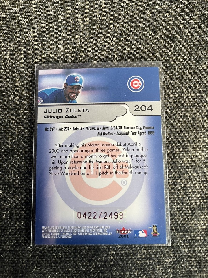 2001 Fleer Focus - #204 Julio Zuleta 0422/2499 Chicago Cubs Rookie RC ...